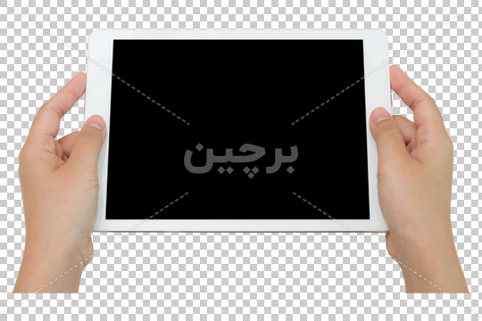 عکس لایه باز و Png موکاپ تبلت در دست بُرچین تصاویر دوربری شده، فایل